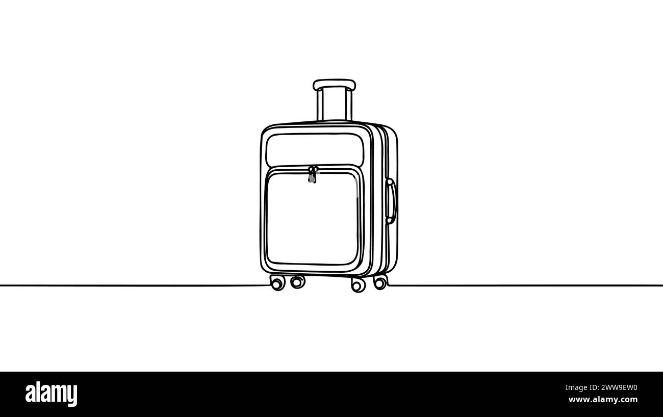 Travel suitcase in continuous line drawing style. Luggage valise with ...