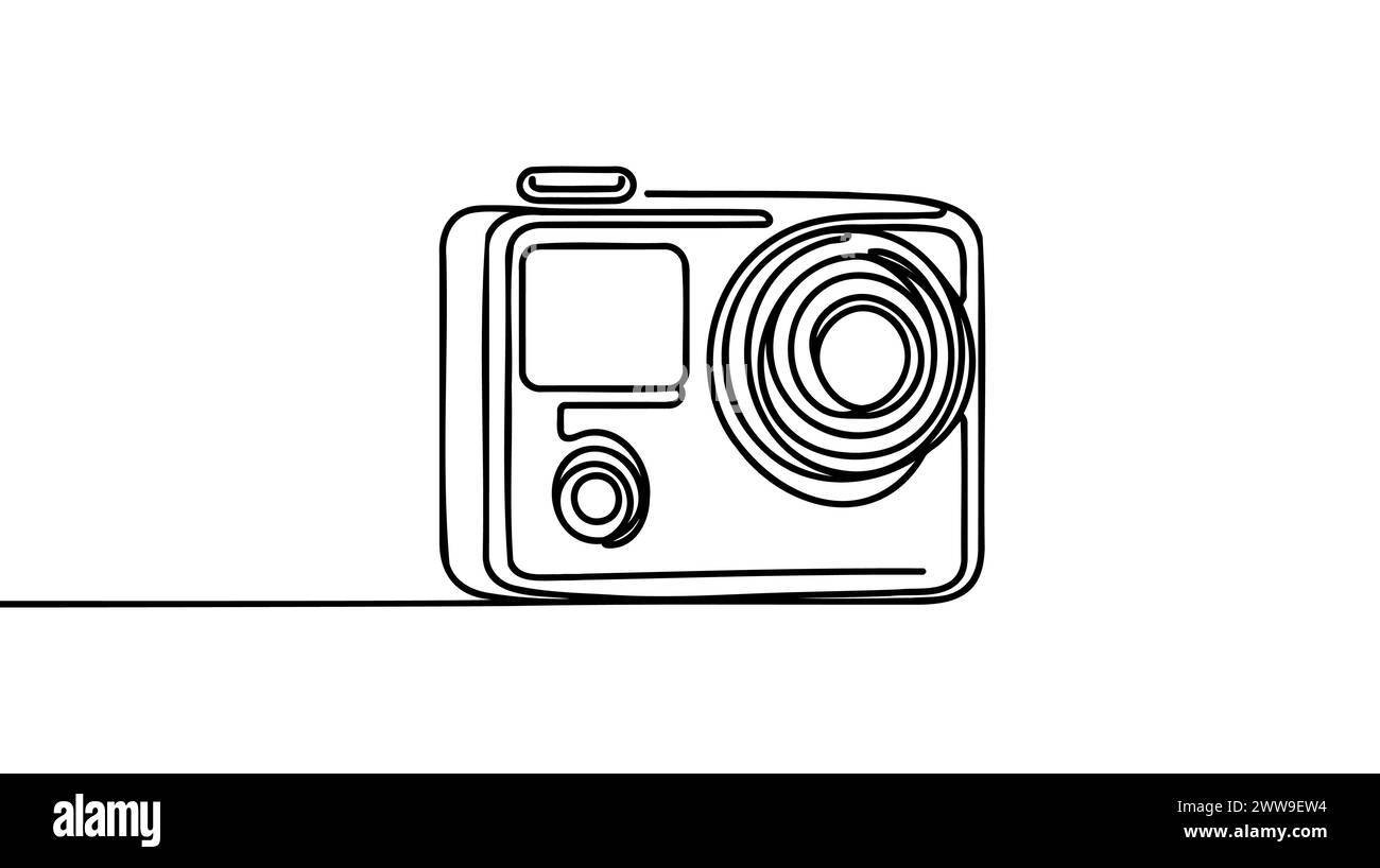 Action camera one continuous line isolated on white background. Camera ...
