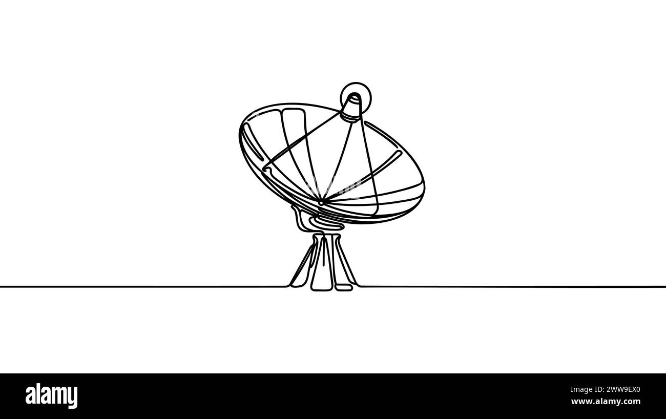 Continuous line drawing of satellite dish, object one line single line ...