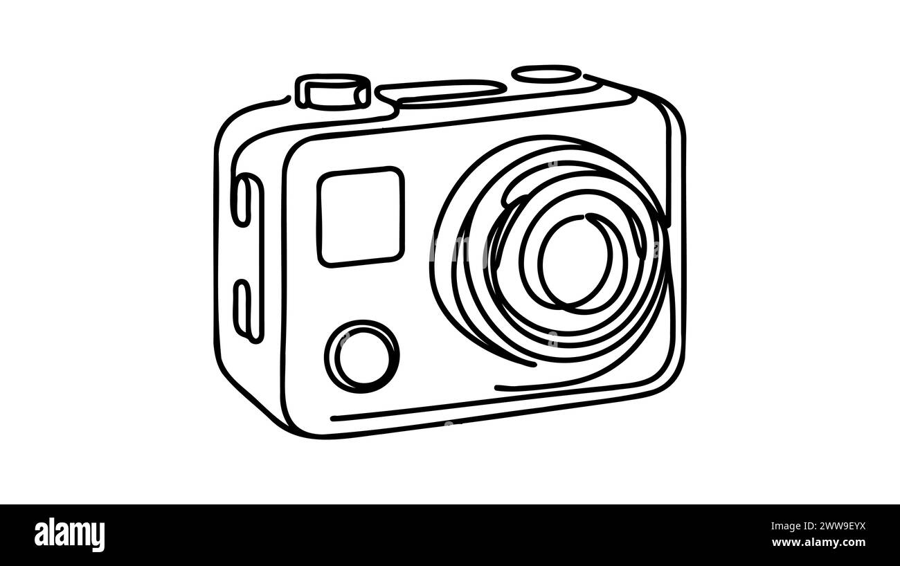 Action camera one continuous line isolated on white background. Camera ...
