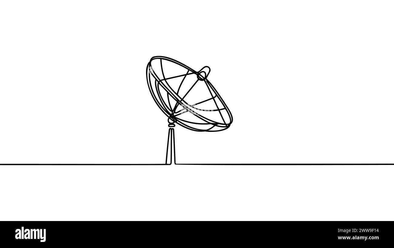 Continuous line drawing of satellite dish, object one line single line ...
