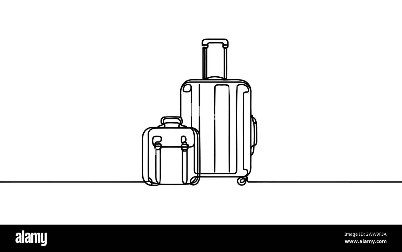 Travel suitcase in continuous line drawing style. Luggage valise with ...