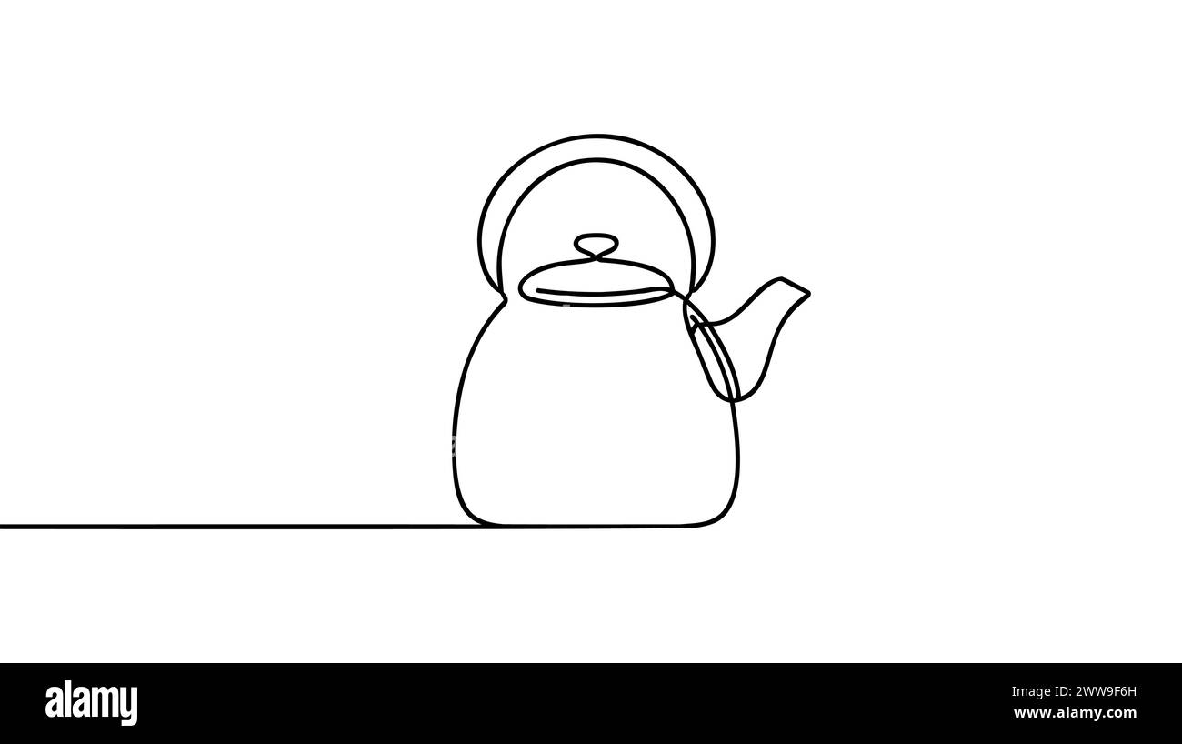 Single continuous line drawing kettle with handle. Camping cooking ...