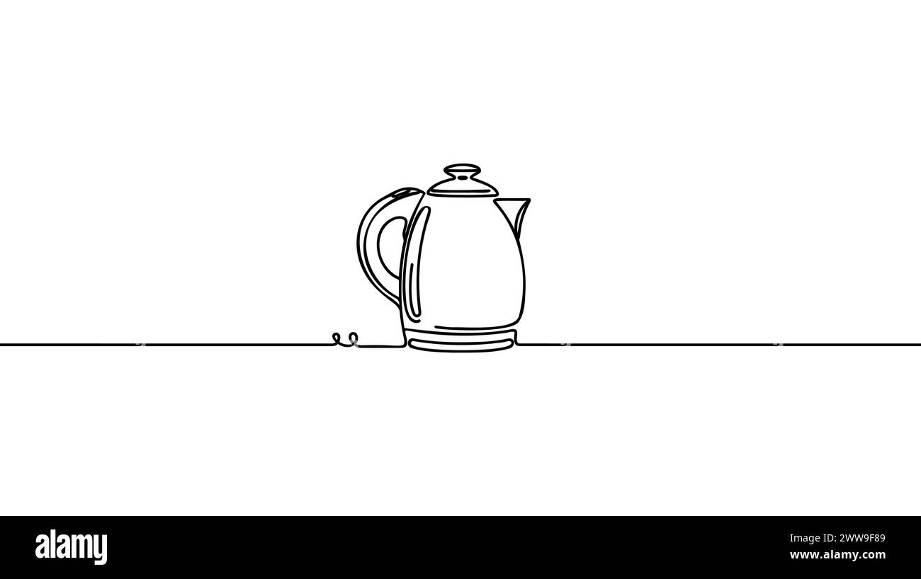 Single continuous line drawing kettle with handle. Camping cooking ...