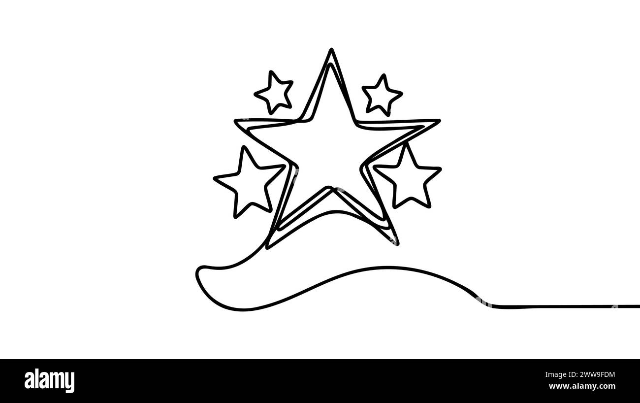 Hand draw doodle of five stars illustration in continuous line arts ...