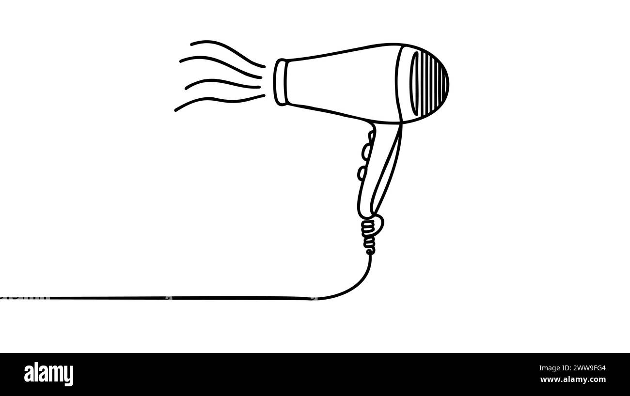 One continuous line drawing of hair dryer electric home appliance ...