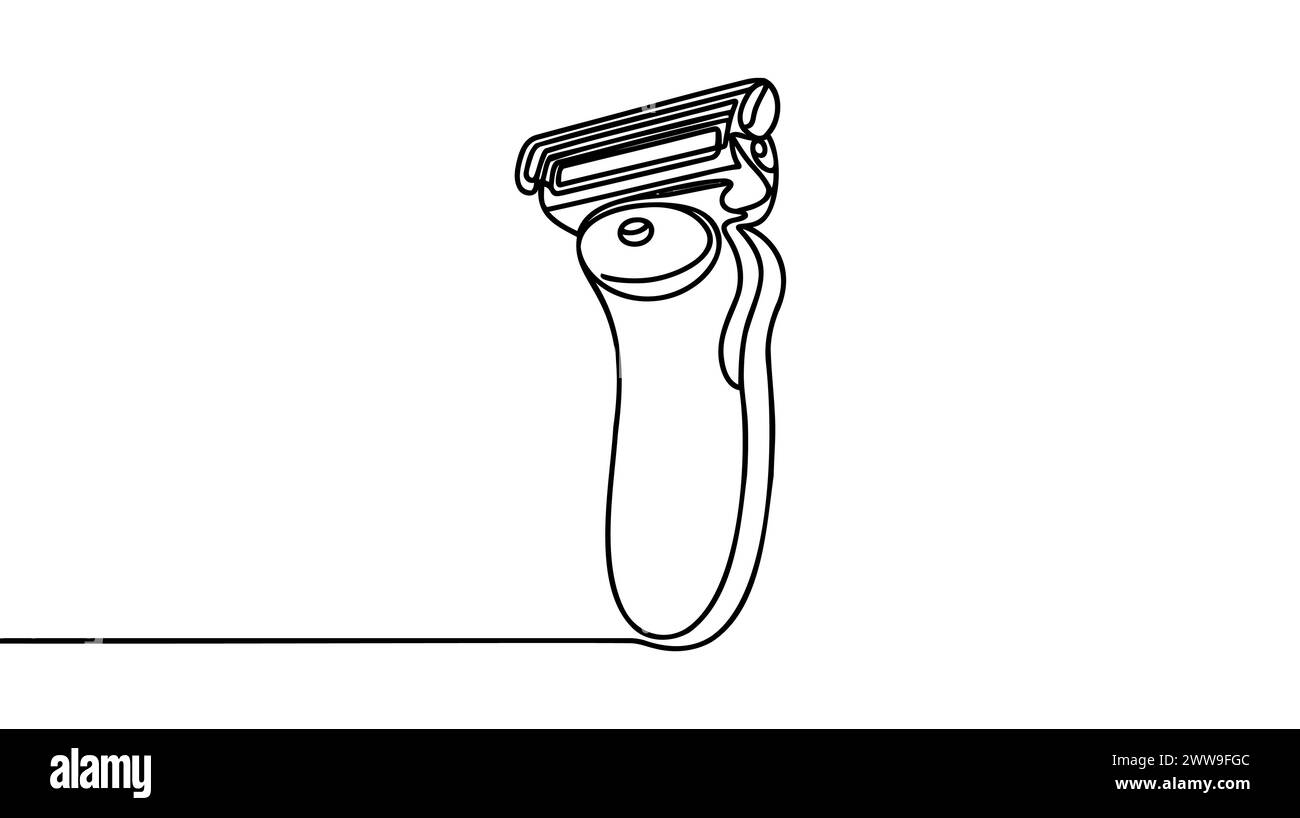 Vector continuous one single line drawing icon of shaving razor in ...