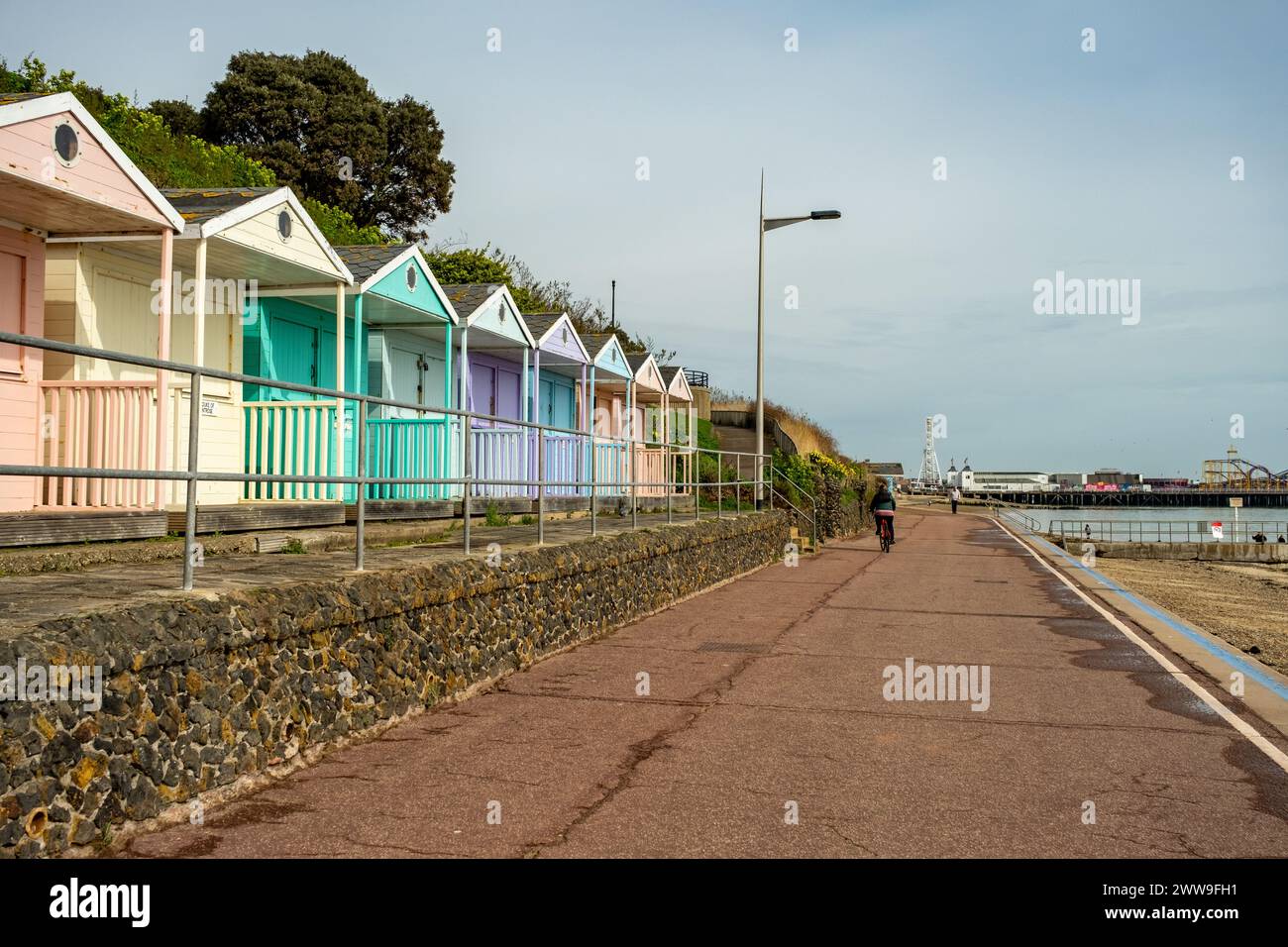 Clacton-on-Sea, Essex, UK – March 2024. View down the promenade and ...