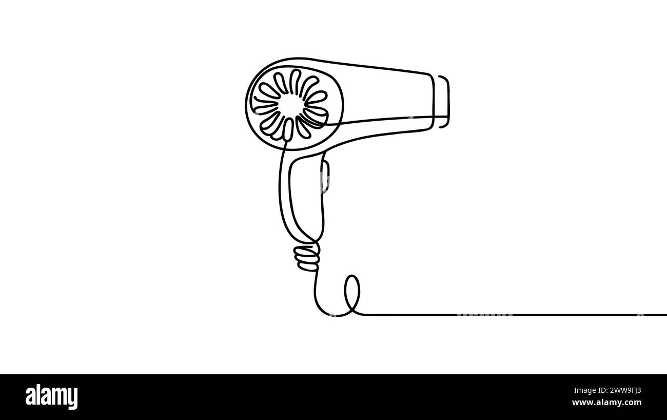One continuous line drawing of hair dryer electric home appliance ...