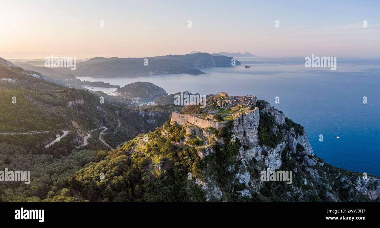 Aerial view of a Byzantine Angelokastro castle on the island of Corfu ...