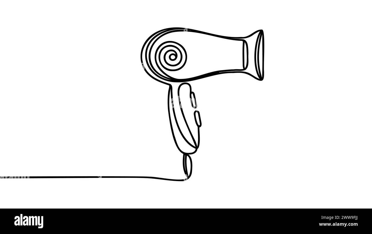 One continuous line drawing of hair dryer electric home appliance ...