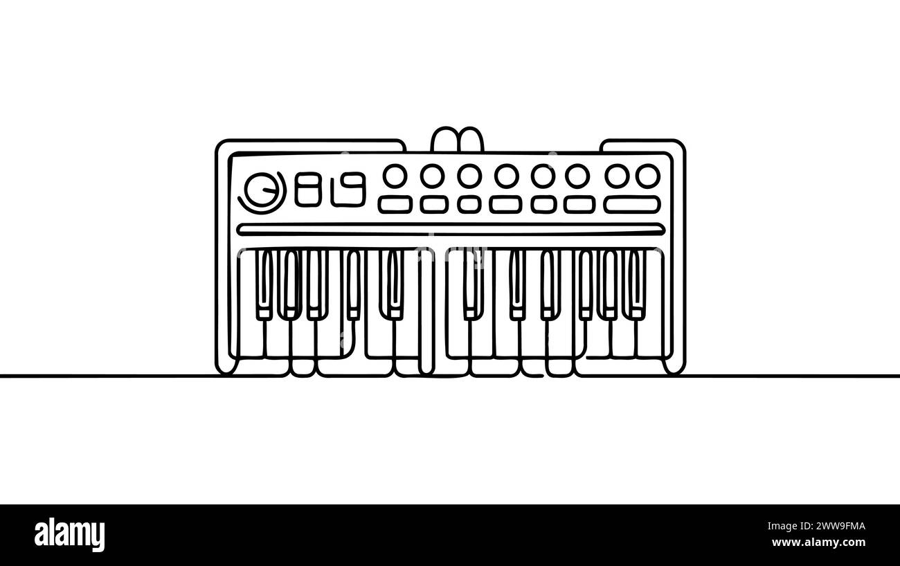 Single continuous line drawing of electric synthesizer. Music ...