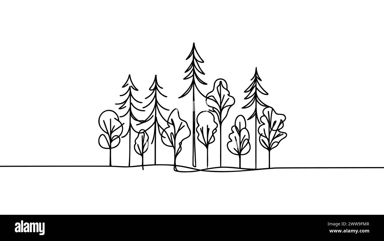 Single one line drawing Forest concept. Continuous line draw design ...