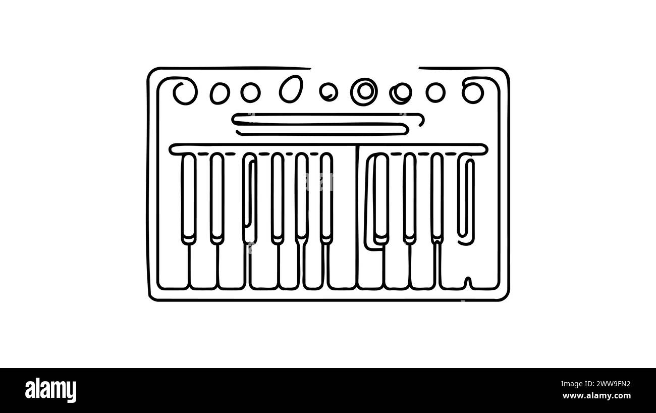 Single continuous line drawing of electric synthesizer. Music ...