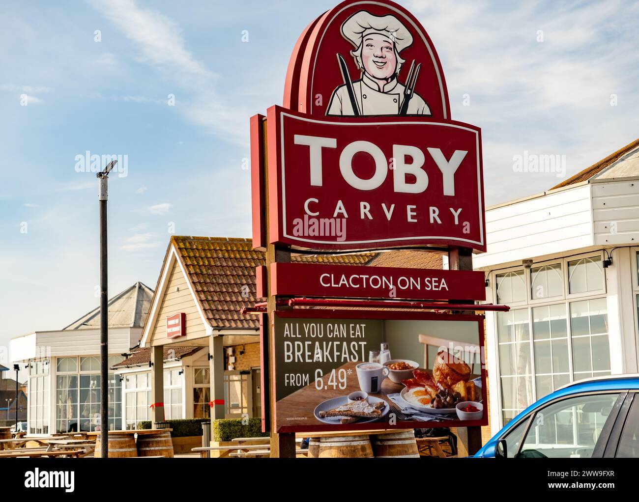 Clacton-on-Sea, Essex, UK – March 20 2024. Advertising sign outside the ...