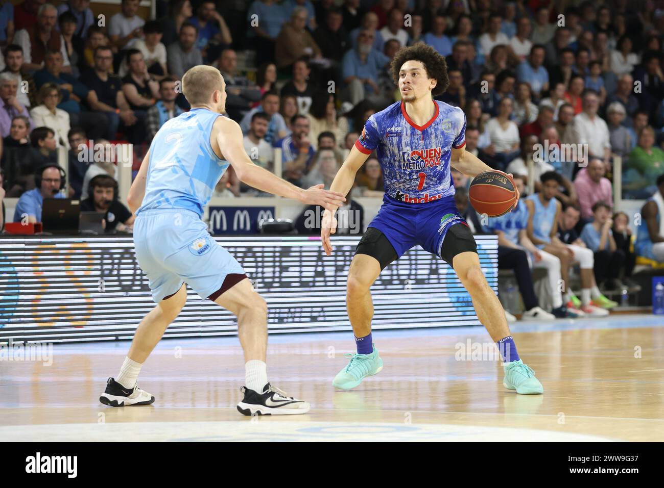 Thierry Larret/Maxppp. Basket Pro B : JA Vichy vs Rouen Metropole. Le 22 mars 2024, Palais des ...