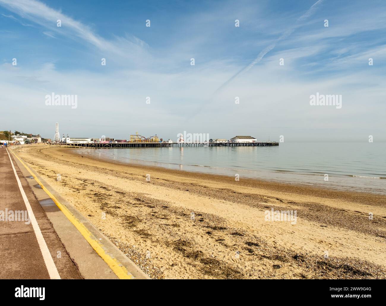 Clacton-on-Sea, Essex, UK – March 20 2024. The sandy beach and ...