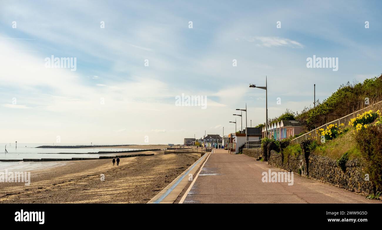 Clacton-on-Sea, Essex, UK – March 20 2024. View down the beach and ...