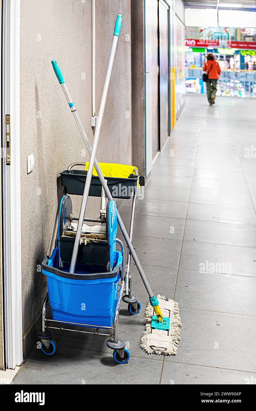bucket with a rag and detergents in a supermarket Stock Photo - Alamy