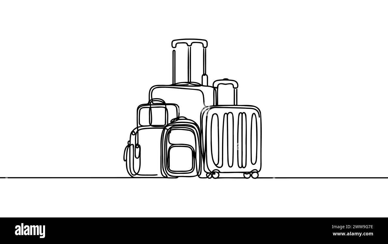 Travel suitcase in continuous line drawing style. Luggage valise with ...