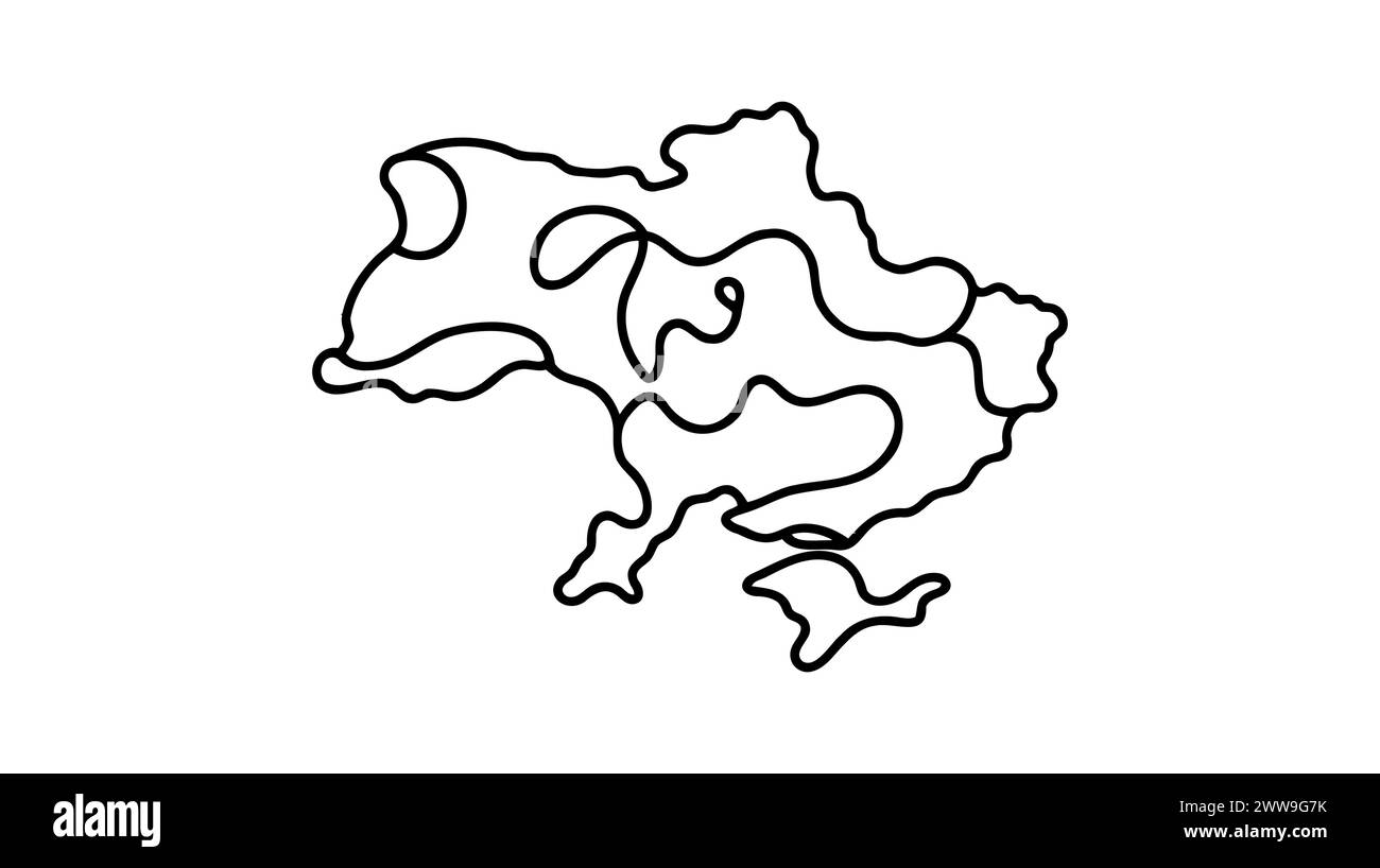 Ukraine, Europe. Vector line drawing of silhouette of Ukrainian border ...