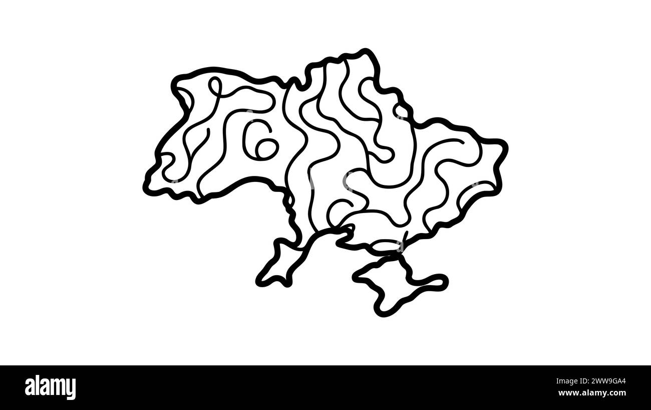 Ukraine, Europe. Vector line drawing of silhouette of Ukrainian border ...