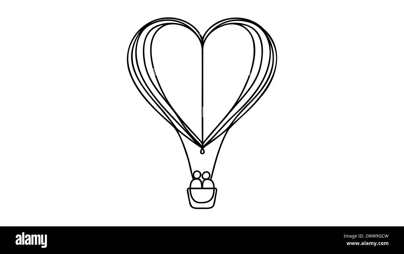 Air balloon heart shape continuous line drawing. Air balloon minimalist ...
