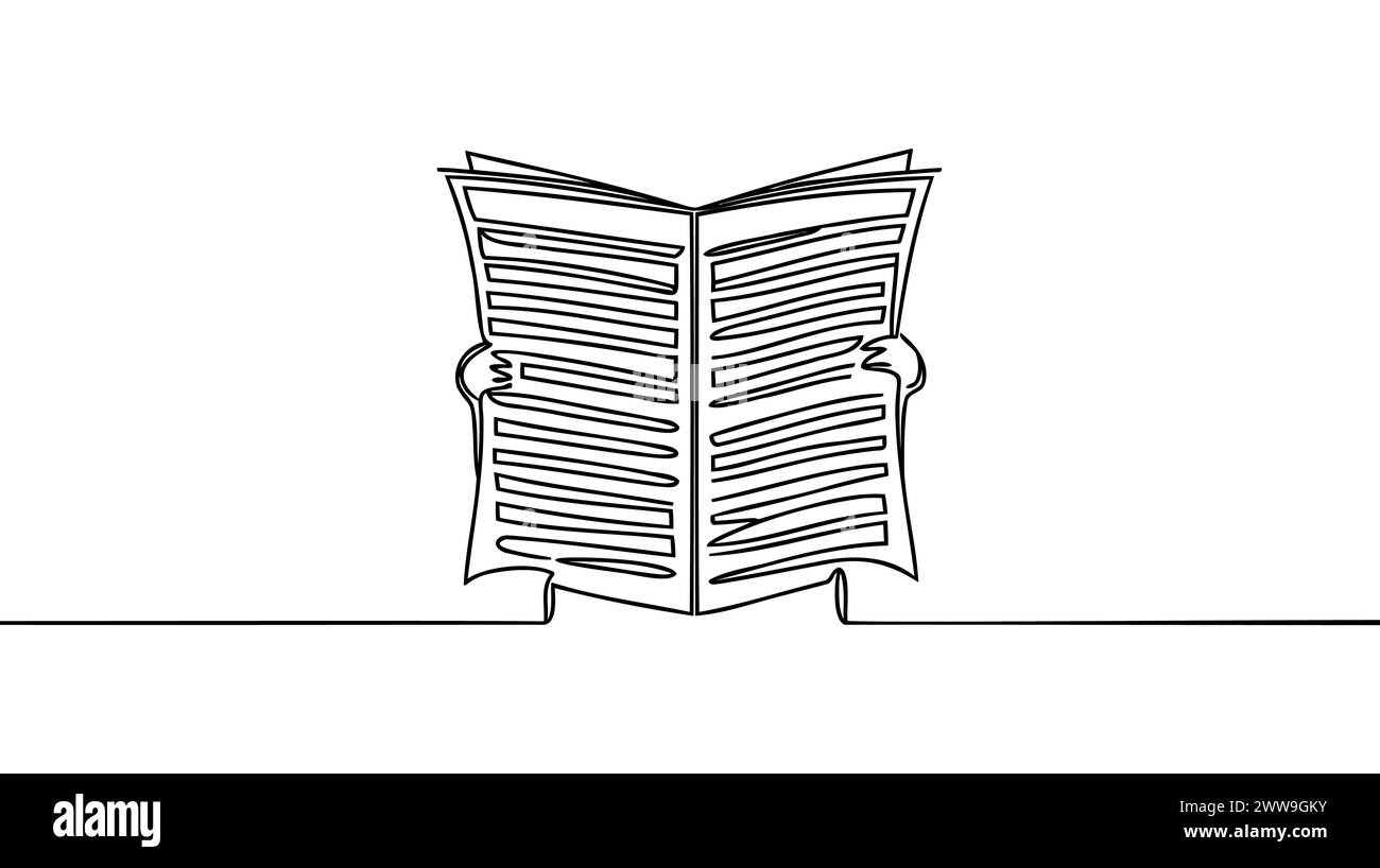 Continuous one line of man reading newspaper on white background Stock ...