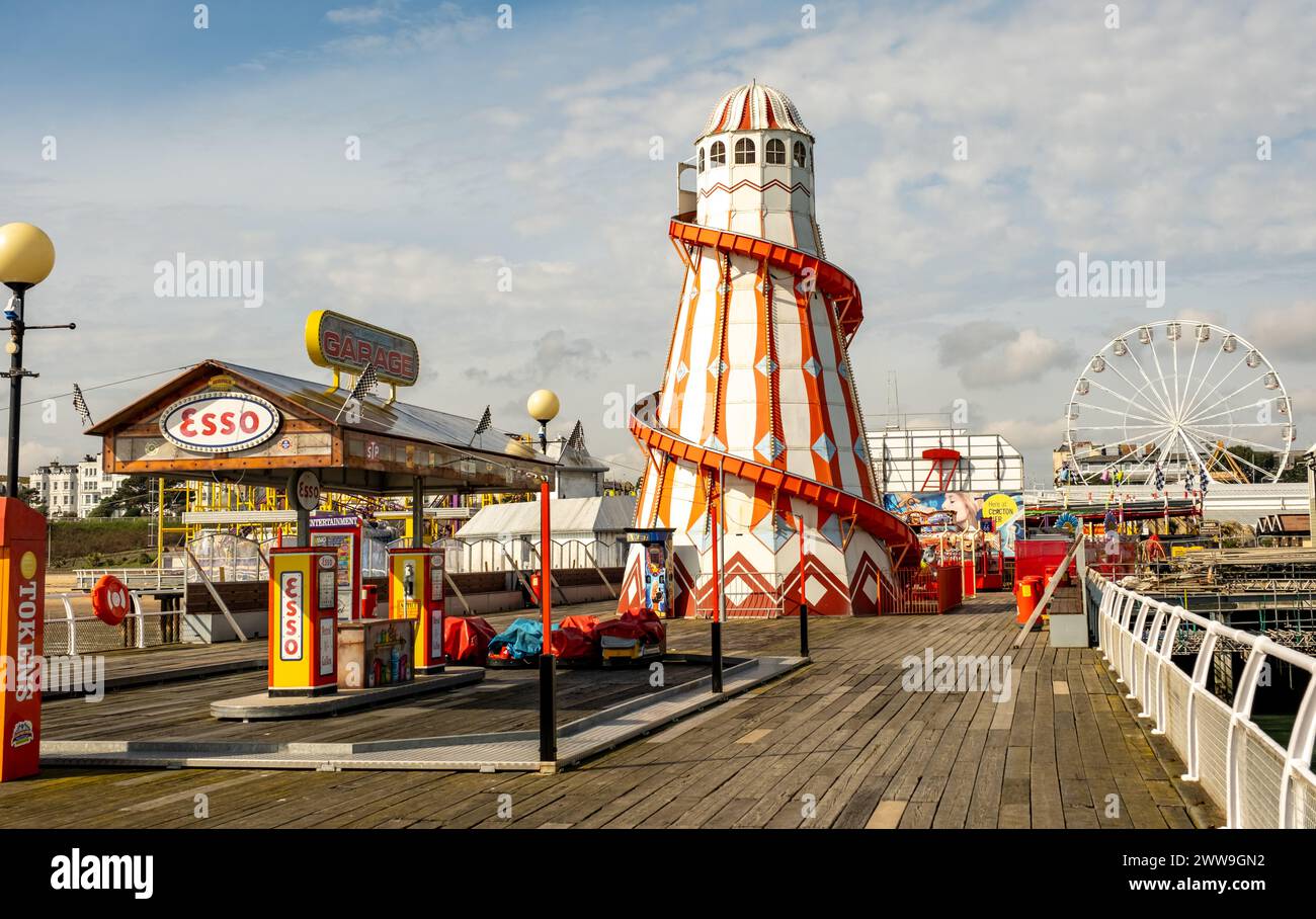 Clacton-on-Sea, Essex, UK – March 20 2024. Funfair rides and games on ...