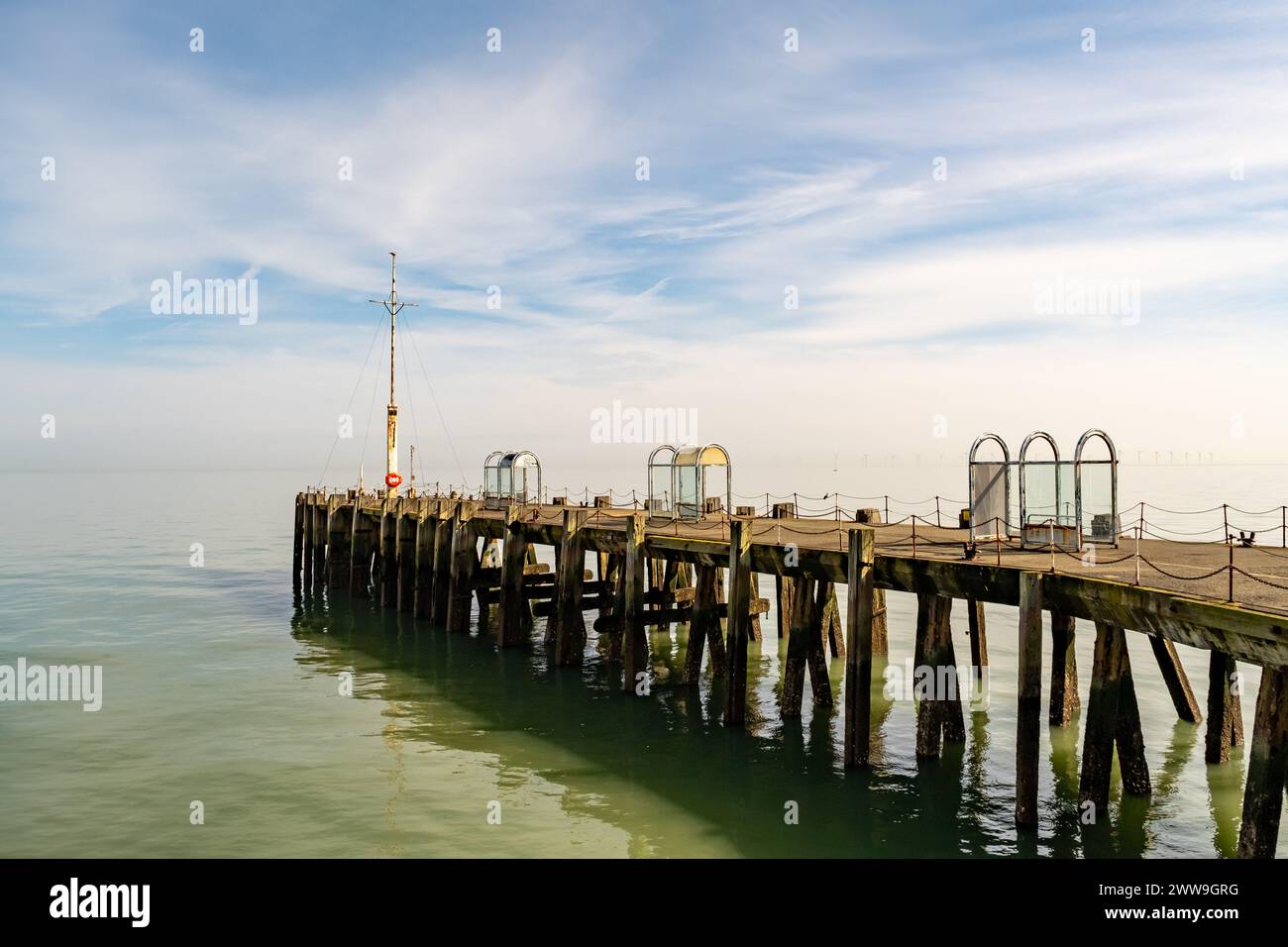 Clacton-on-Sea, Essex, UK – March 20 2024. Wooden jetty only available ...