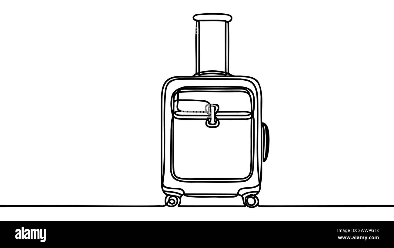 Travel suitcase in continuous line drawing style. Luggage valise with ...