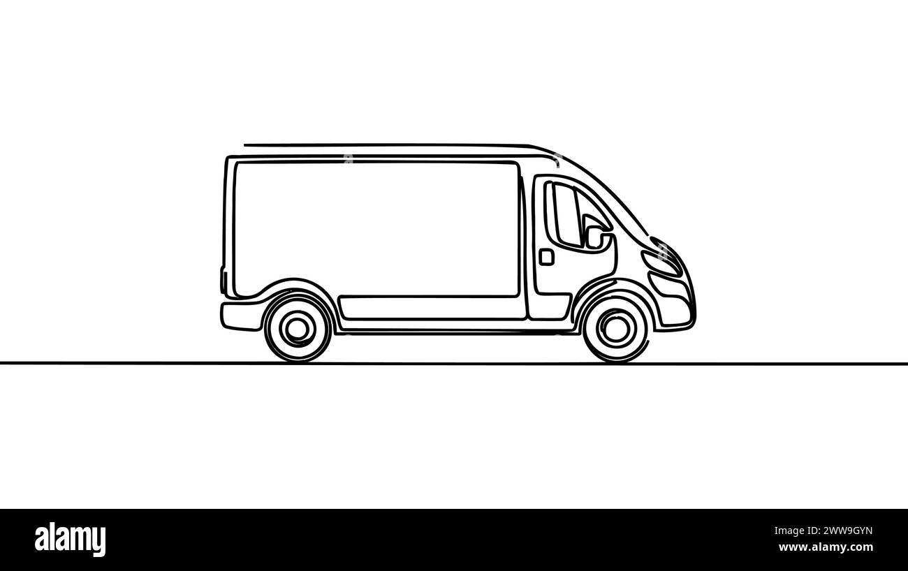 Single one line drawing delivery van. Vehicle concept. Continuous line ...