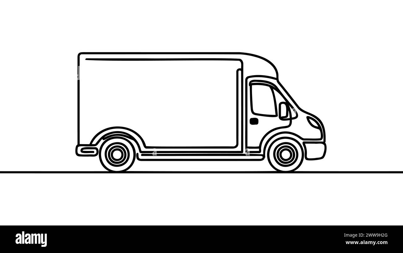 Single one line drawing delivery van. Vehicle concept. Continuous line ...