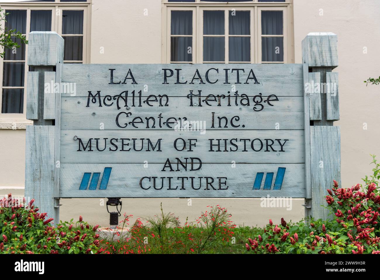 Wooden sign for the La Placita McAllen Heritage Center, Inc. Museum of ...