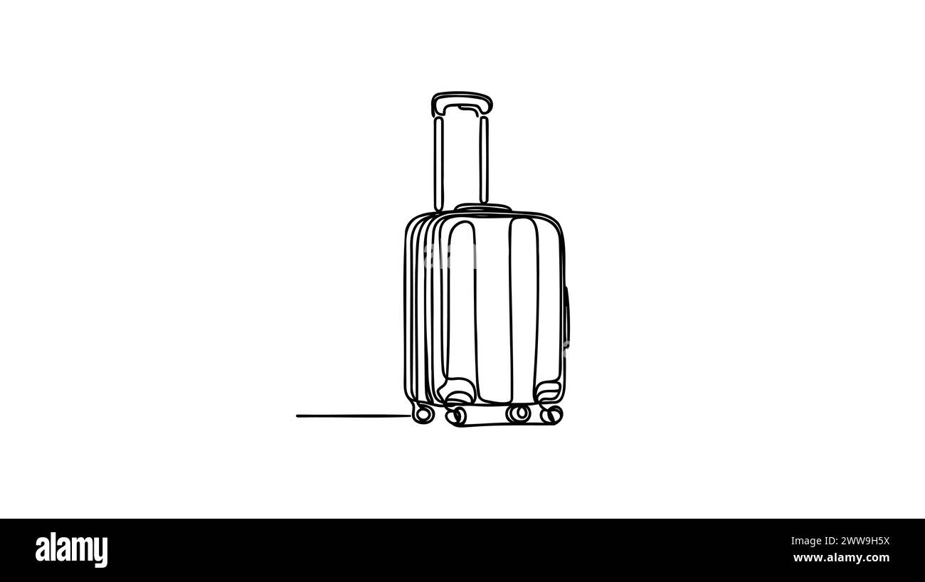 Travel suitcase in continuous line drawing style. Luggage valise with ...