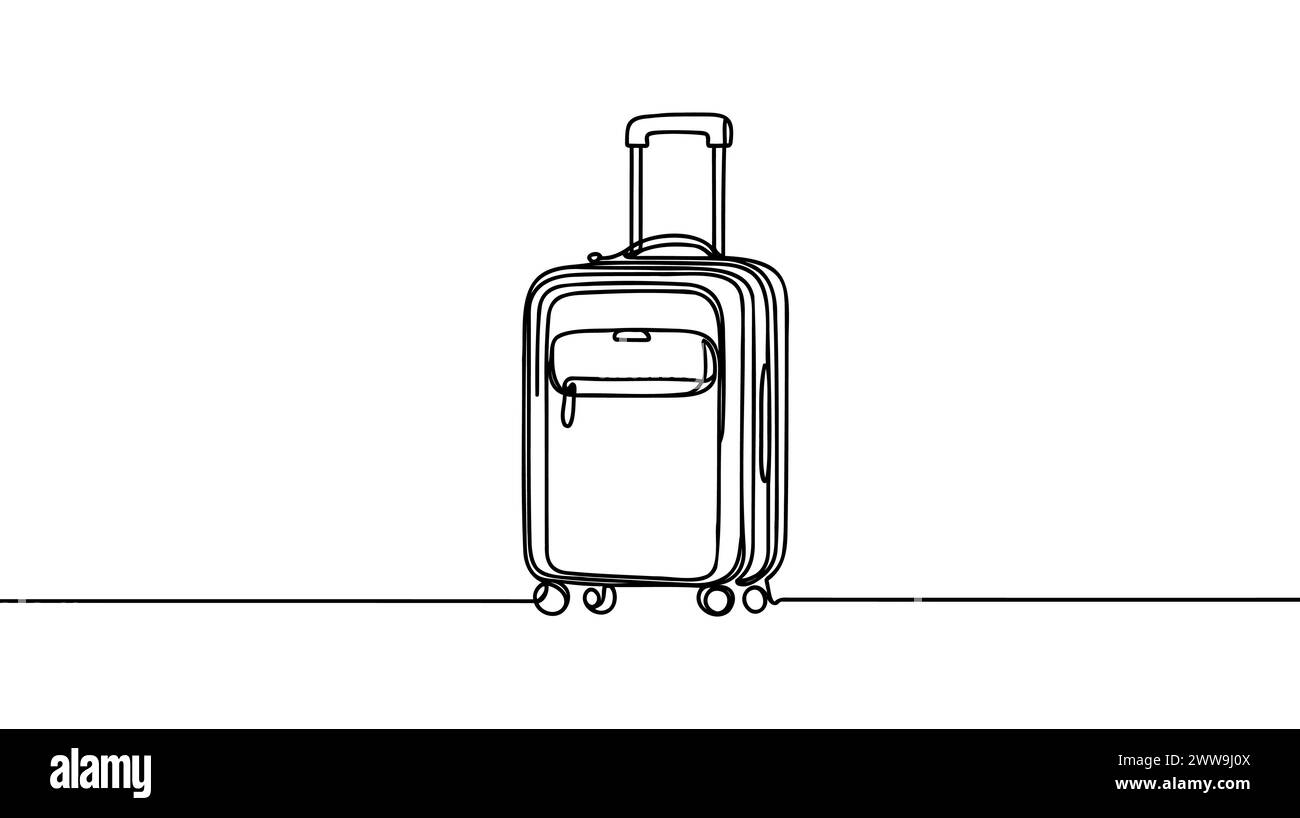 Travel suitcase in continuous line drawing style. Luggage valise with ...