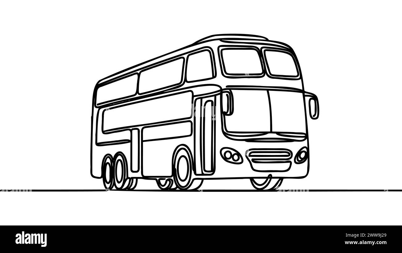 Continuous line art or One Line drawing bus for vector illustration ...