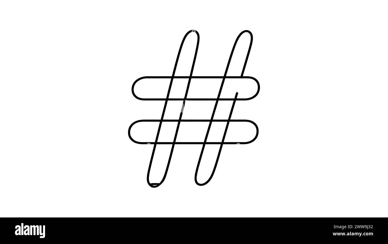 Hashtag symbol. One line continuous Hashtag. Line art, outline, single ...