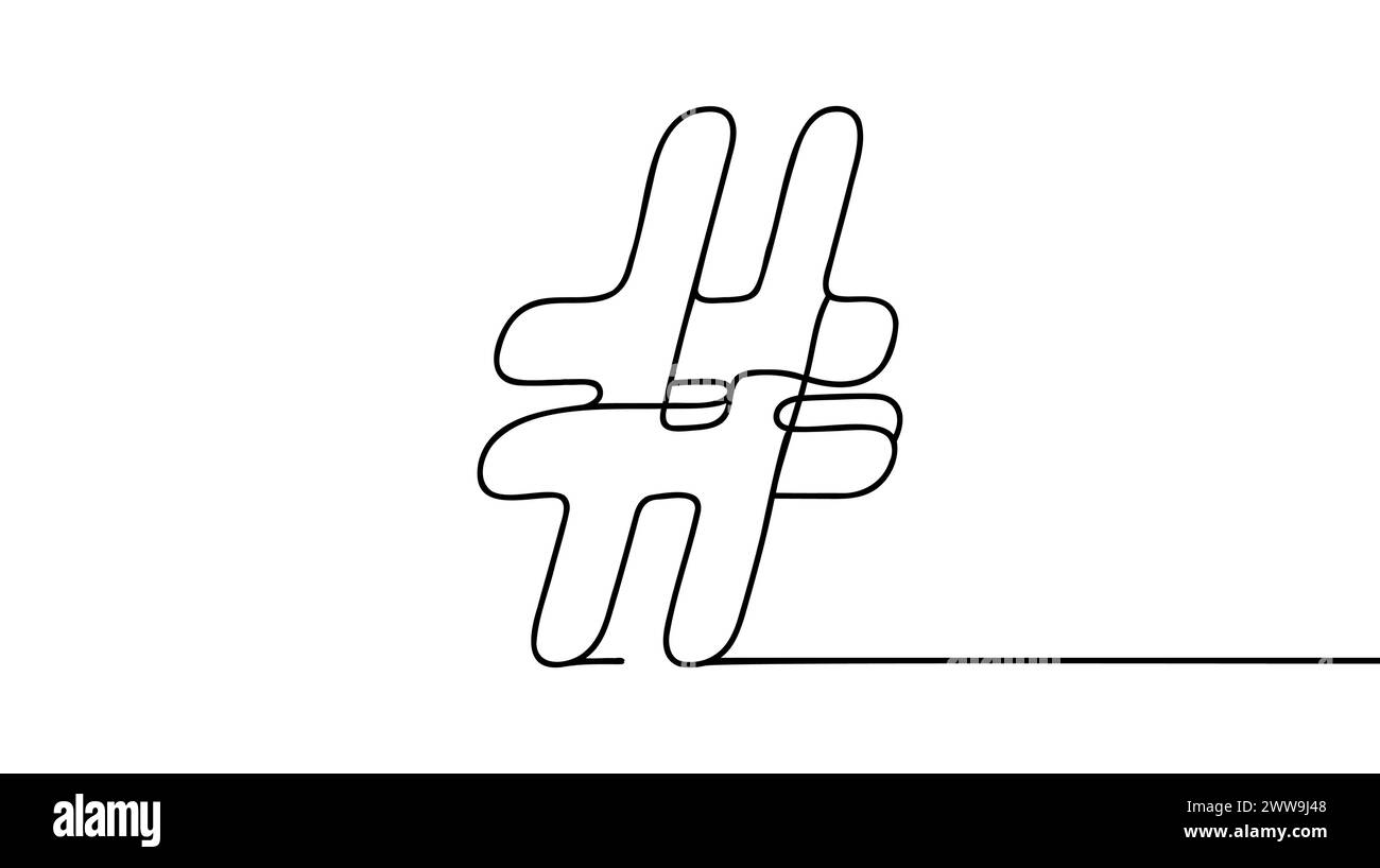 Hashtag symbol. One line continuous Hashtag. Line art, outline, single ...