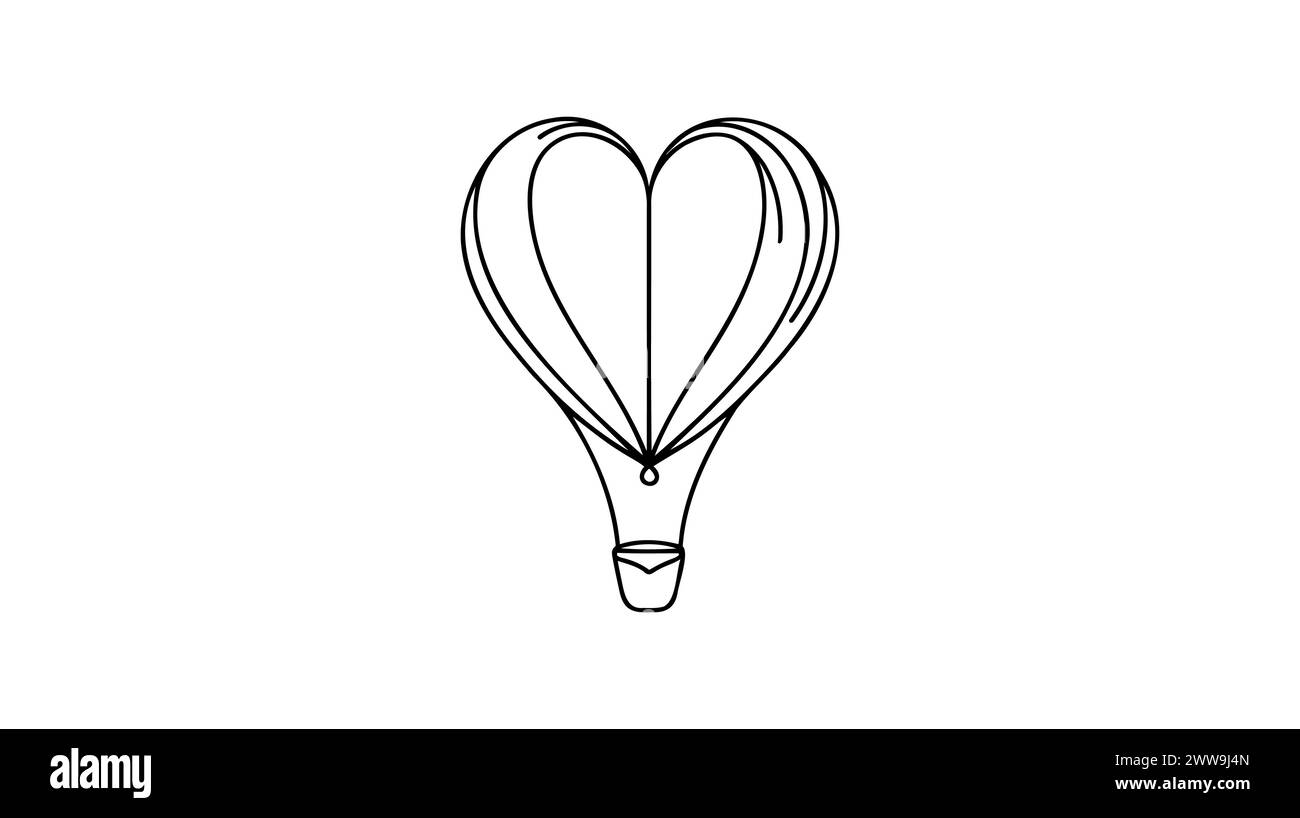 Air balloon heart shape continuous line drawing. Air balloon minimalist ...