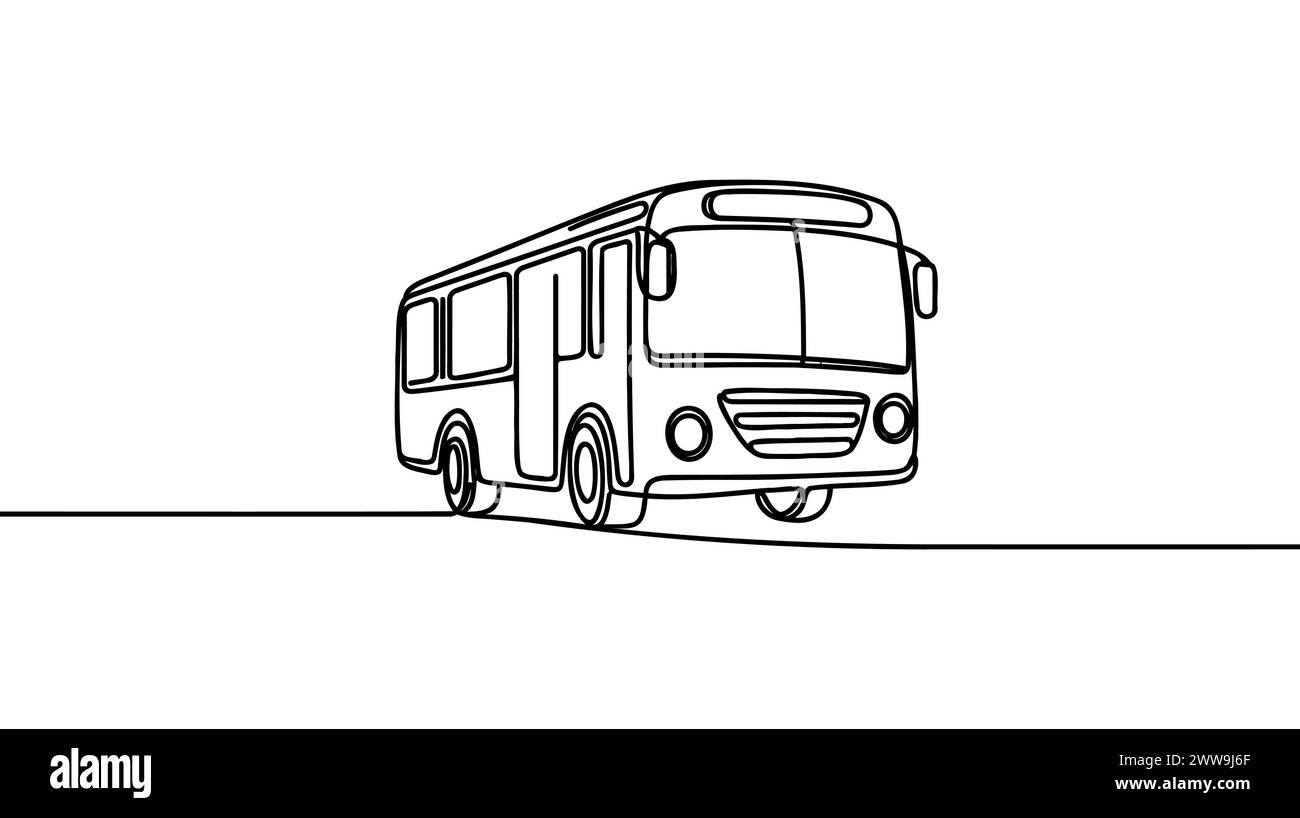 Continuous line art or One Line drawing bus for vector illustration ...