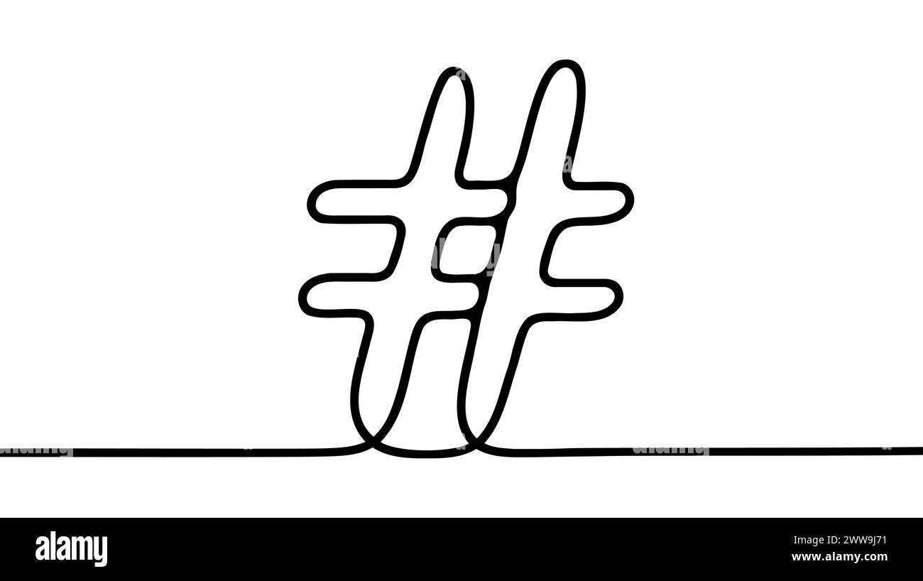 Hashtag symbol. One line continuous Hashtag. Line art, outline, single ...