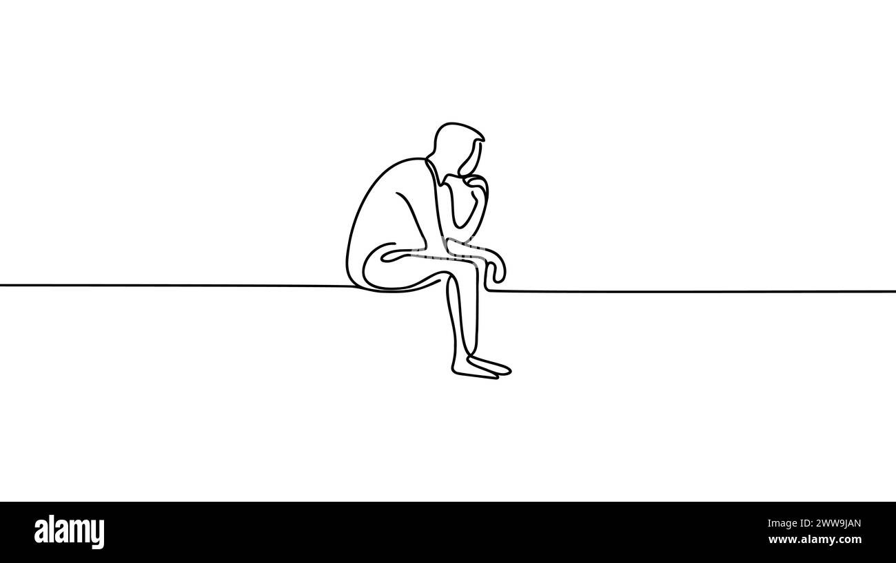 One continuous single drawn line art doodle man thinks, decides, idea ...