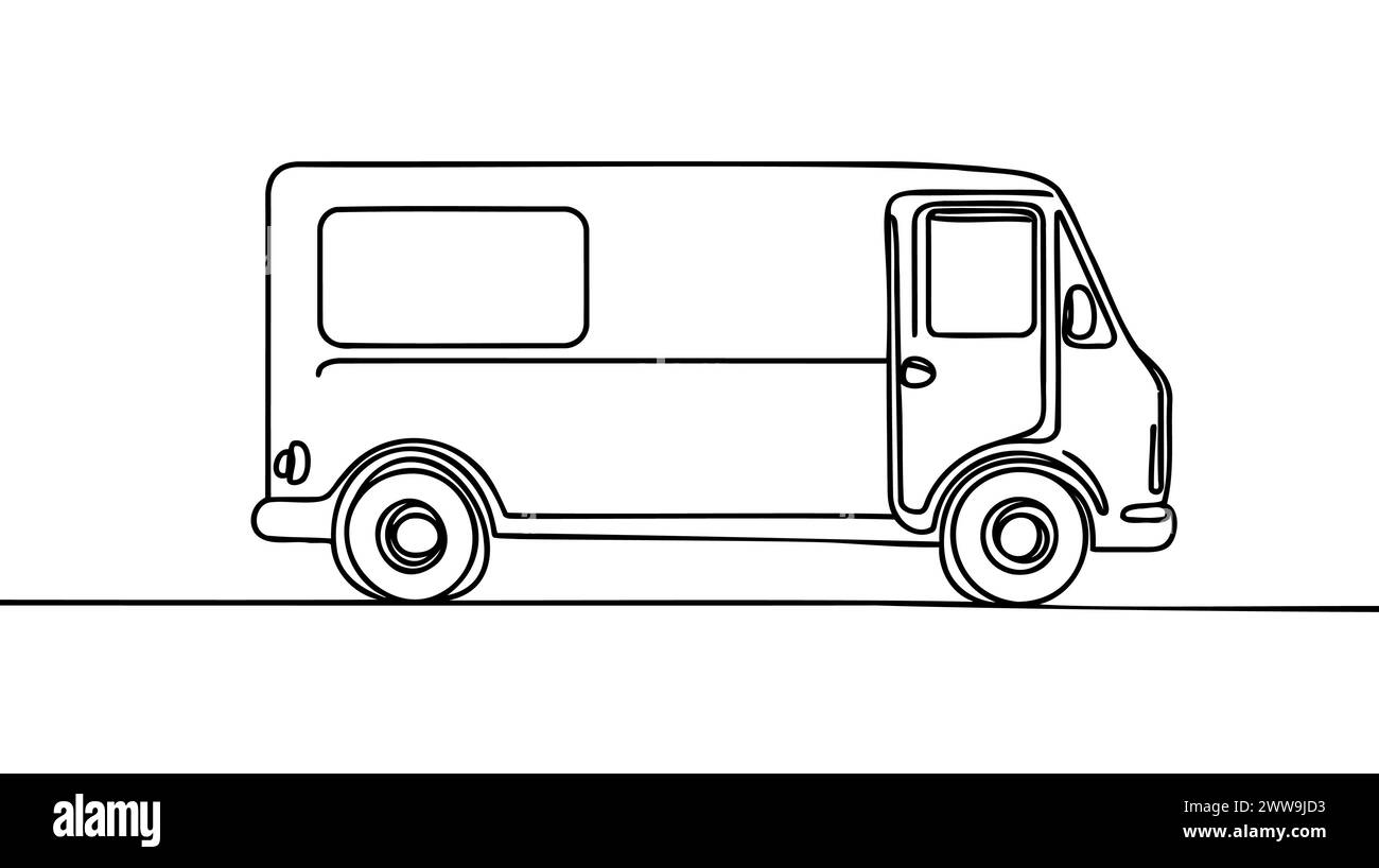 Single one line drawing delivery van. Vehicle concept. Continuous line ...