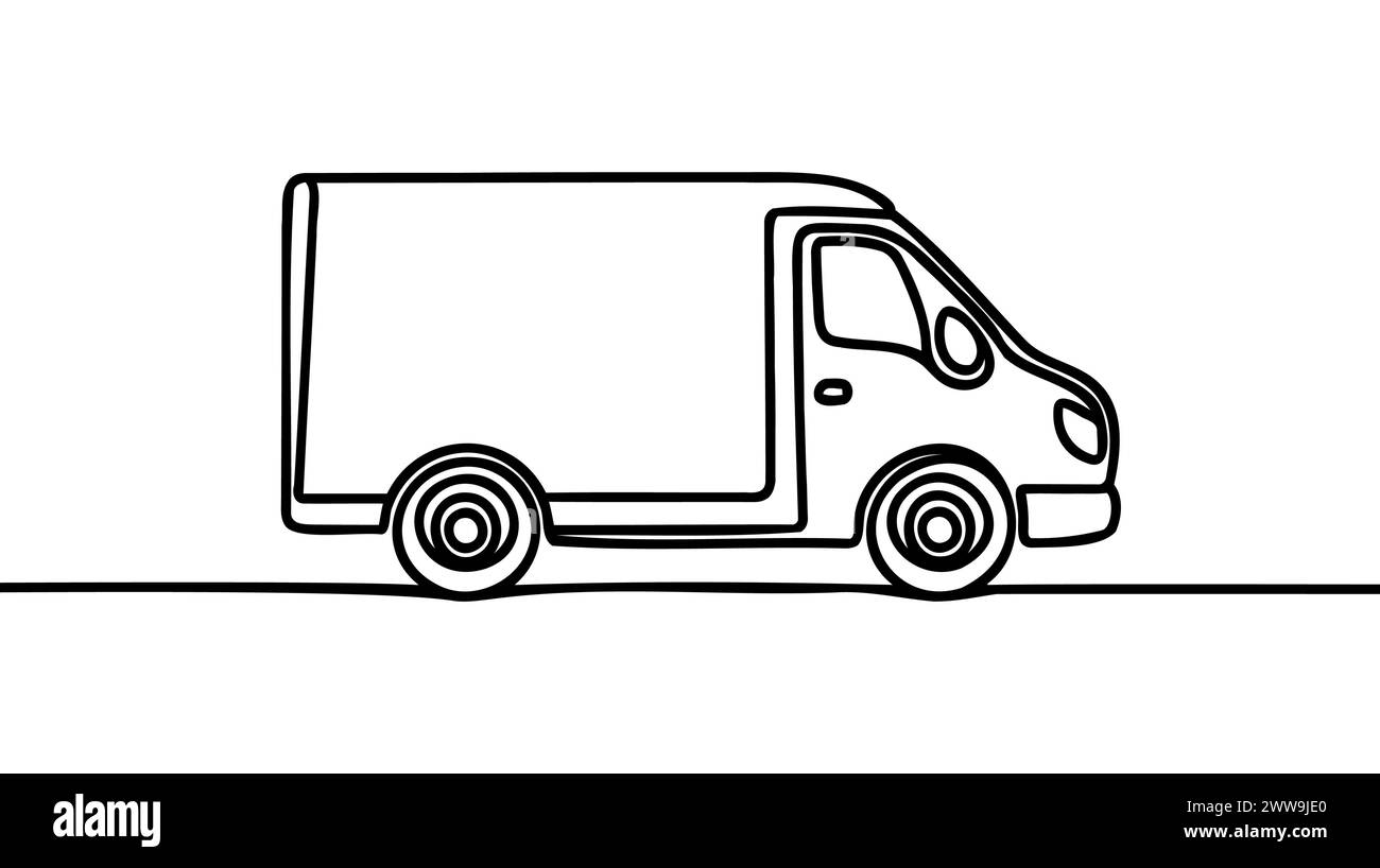 Single one line drawing delivery van. Vehicle concept. Continuous line ...