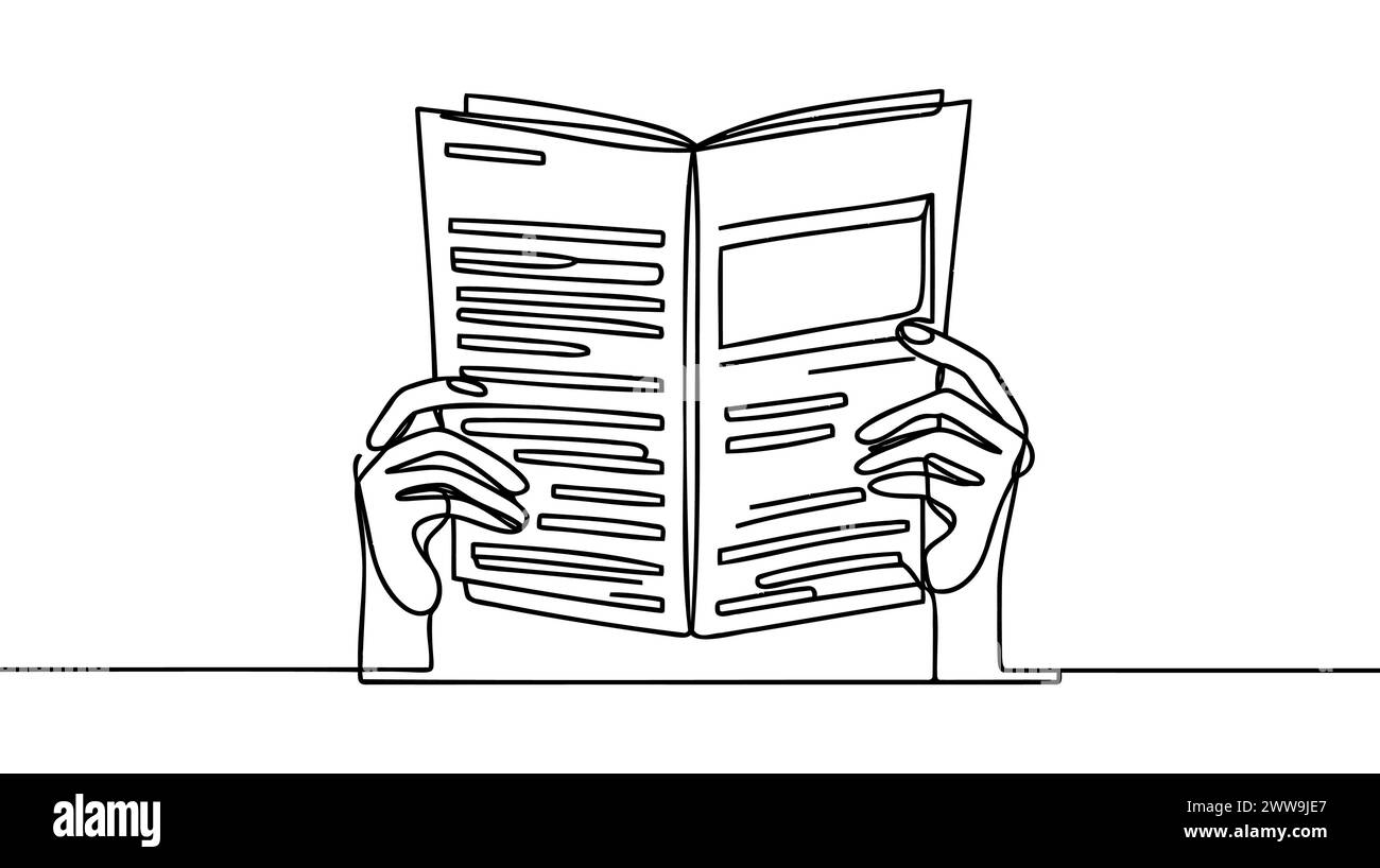 Continuous one line of man reading newspaper on white background Stock ...