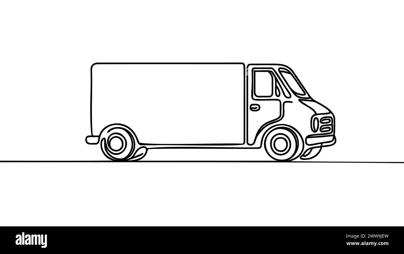 Single one line drawing delivery van. Vehicle concept. Continuous line ...