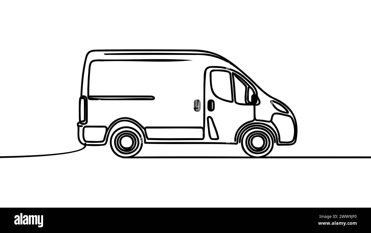 Single one line drawing delivery van. Vehicle concept. Continuous line ...