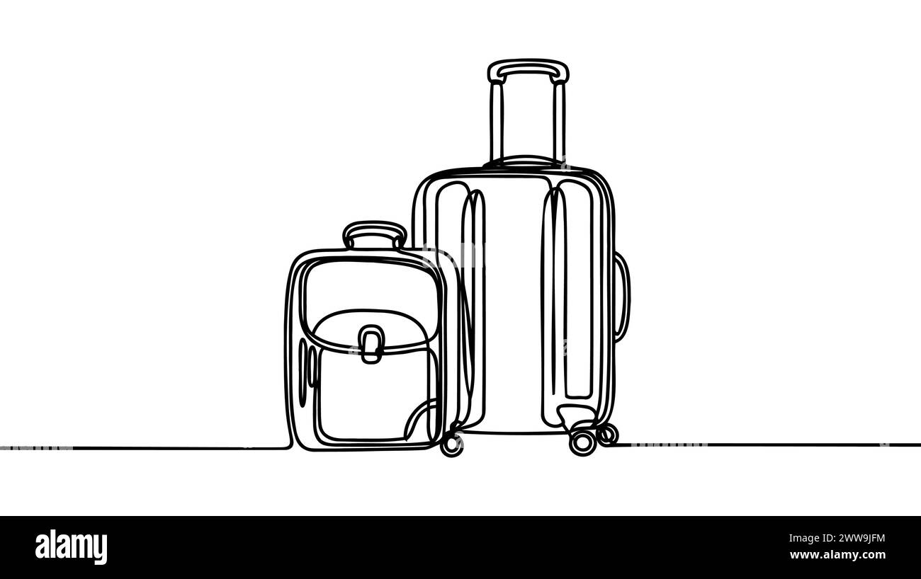 Travel suitcase in continuous line drawing style. Luggage valise with ...
