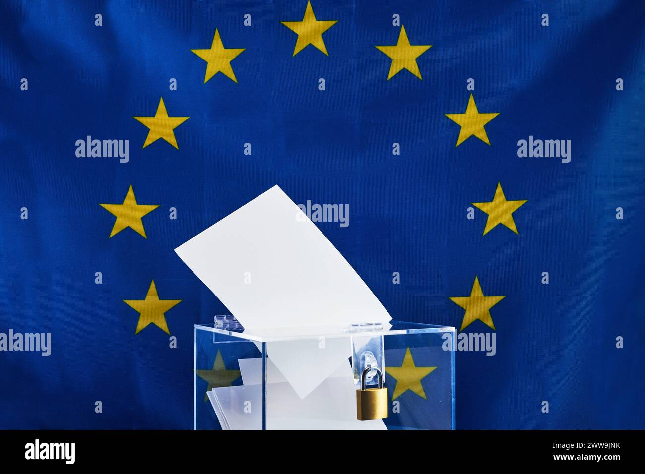 Vote in ballot box. Elections to the European Parliament Stock Photo ...